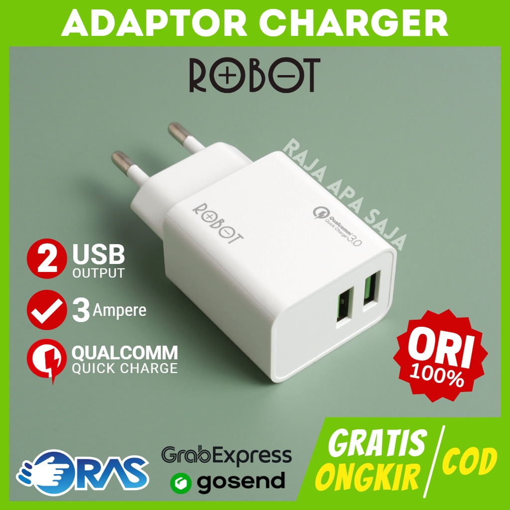 Jual Adaptor Charger Robot 2 Port USB 18W 3A Fast Charging Kepala 3 ...