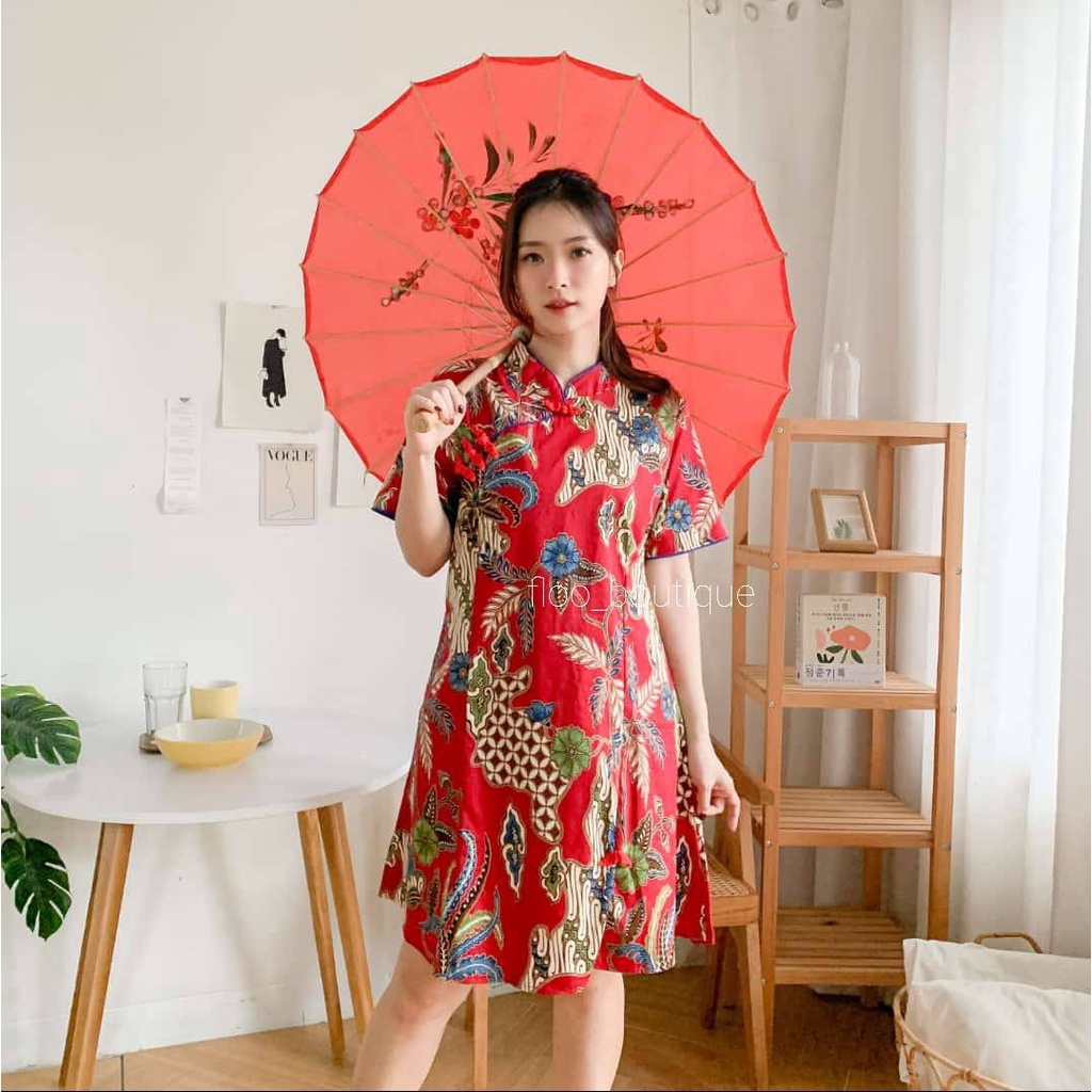 Jual HUANG QIPAO DRESS - DRESS CHEONGSAM MOTIF BATIK CNY IMLEK EDITION ...