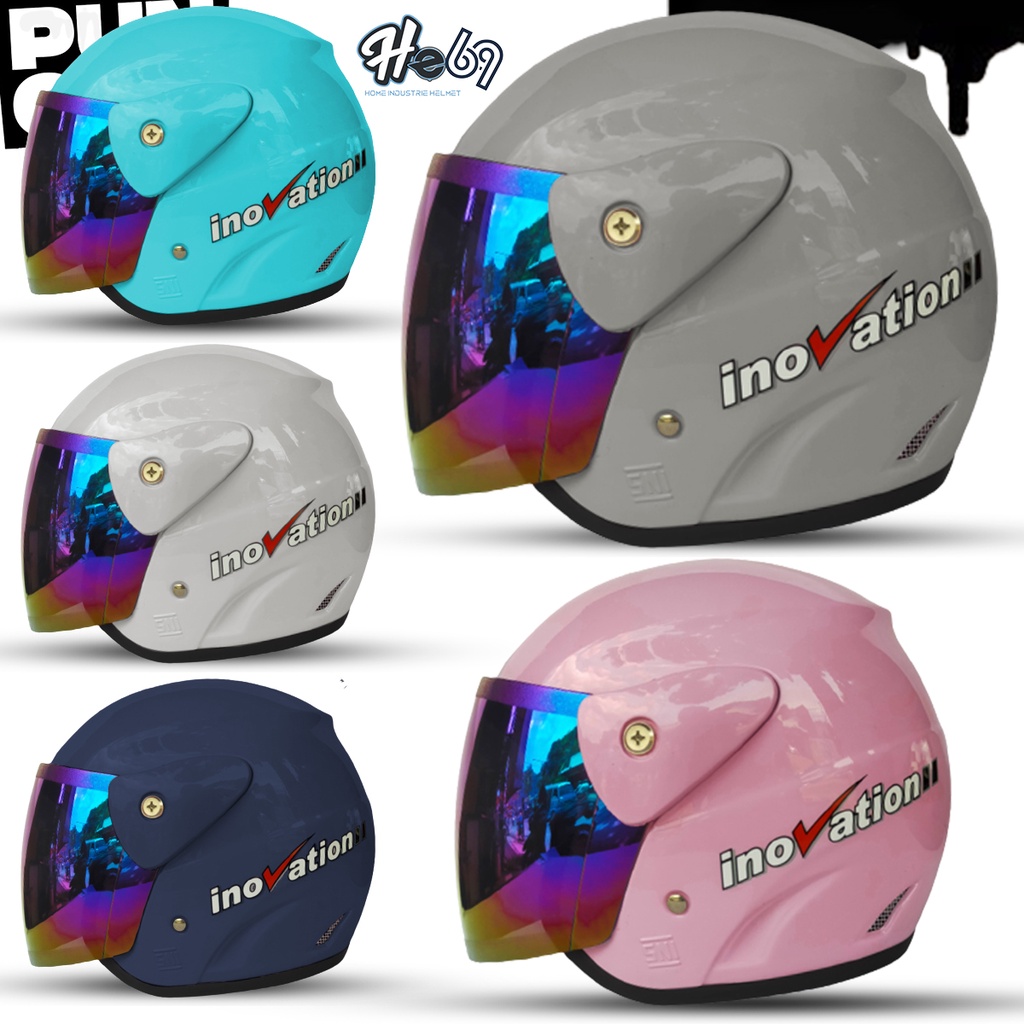 Jual Helm Half Face Evolution Polos Kaca Silver/Pelangi Untuk Pria Dan ...
