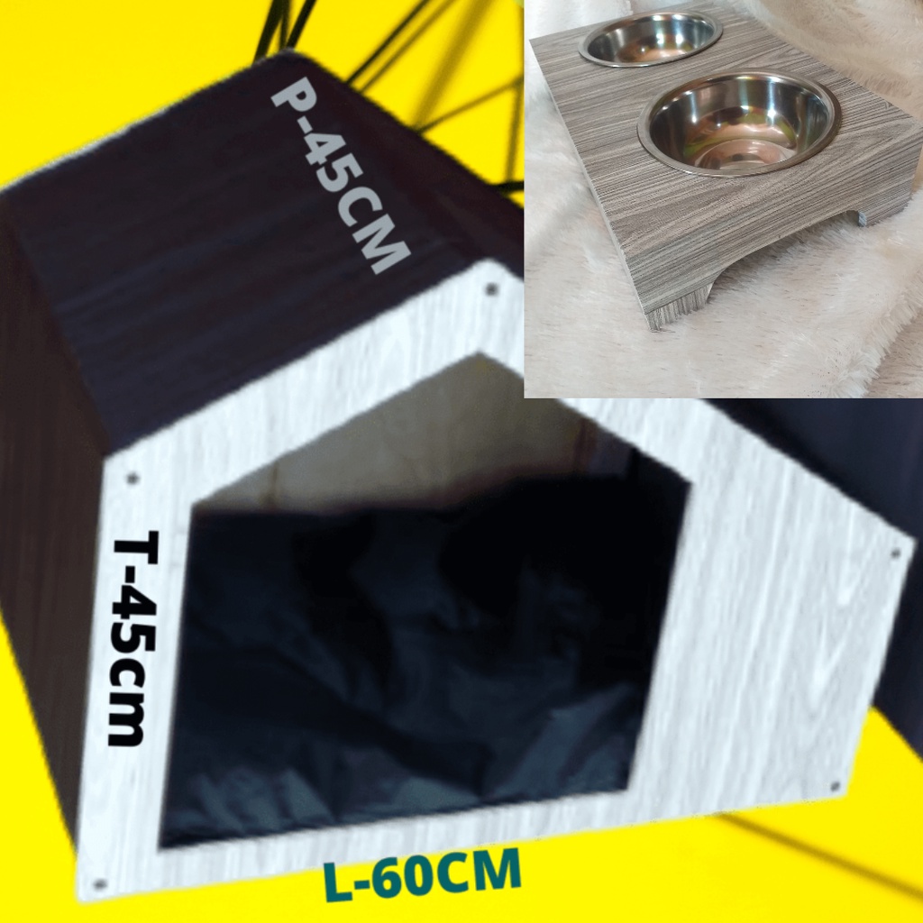 Jual paket rumah kucing ukuran besar termasuk tempat makan dan minum ...