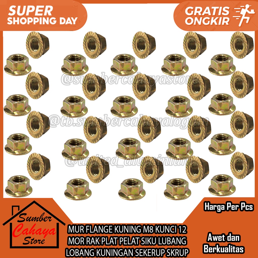 Jual MUR FLANGE KUNING M8 KUNCI 12 MOR RAK PLAT PELAT SIKU LUBANG ...