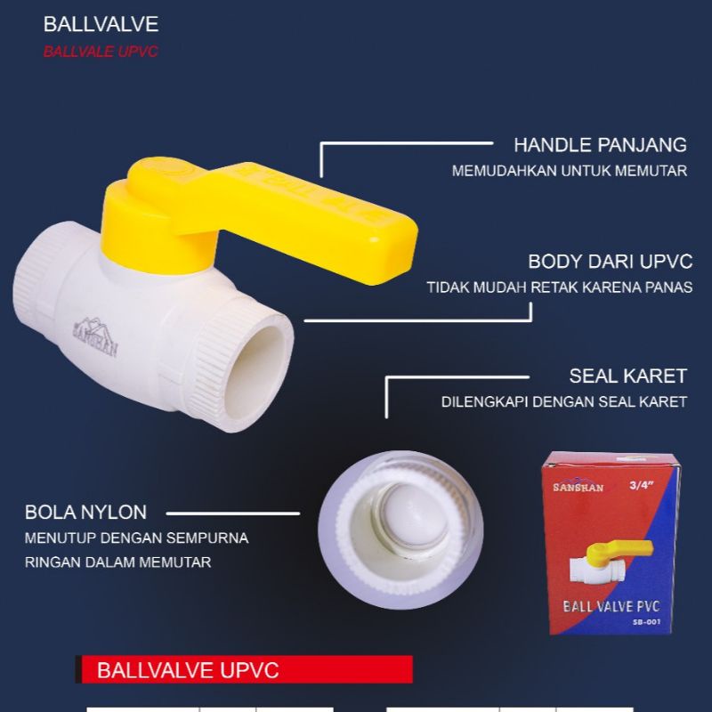 Jual STOP KRAN PVC | BALLVALVE UPVC SANSHAN | BALLVALVE KUNING | Shopee ...