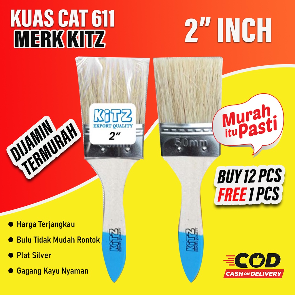 Jual Kuas Cat 2 inch Kitz 611 murah 1 lusin / kuas cat tembok atau kayu ...
