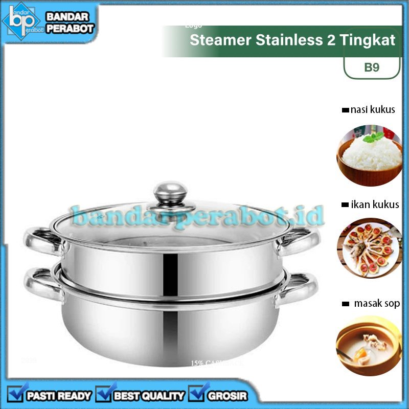 Jual [BP] PANCI KUKUS STEAMER 2 TINGKAT SUSUN STAINLESS STEEL SOMAY ...