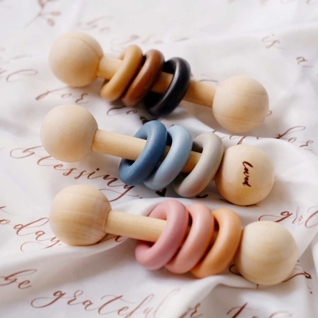 Jual Lettering and Life Rattle Stick with Rings - Wooden Toy Baby ...