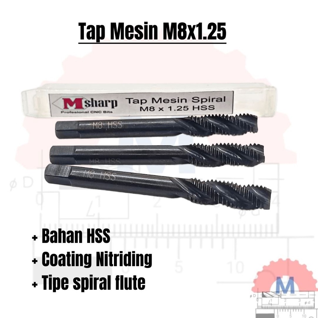 Jual Spiral Tap Machine M8 x P1.25 HSS Tap Mesin Spiral 8x1.25 | Shopee Indonesia