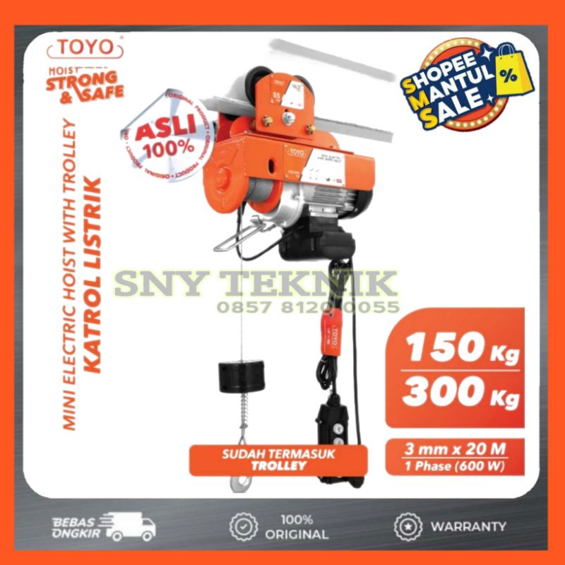 Jual Mini Electric Hoist Set Trolley - Katrol Listrik 150/300 Kg x 20 ...