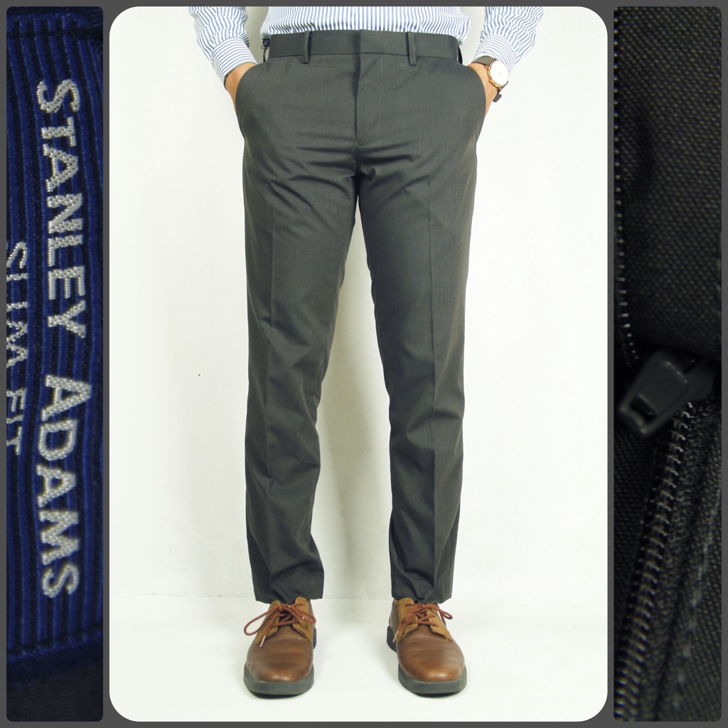 Jual [COD] Celana Pria Formal STANLEY ADAMS Abu Gelap Berserat Slim Fit ...