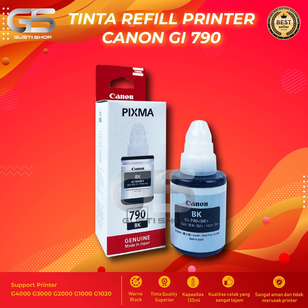 Jual Tinta Canon Gi 790 Black Refill Printer G1000 G2000 G3000 G4000 ...