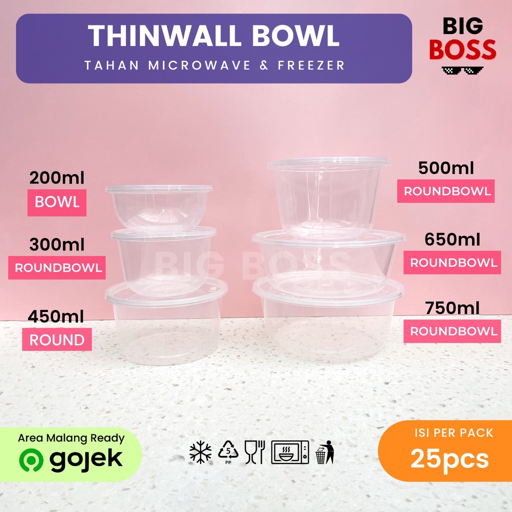 Jual [ISI 25PCS] Thinwall Bowl 200ml 300ml 450ml 500ml 650ml 750ml Food Grade / Mangkuk Bulat ...
