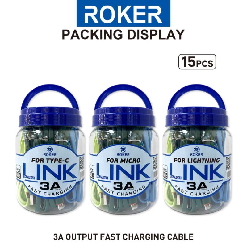 Jual Kabel Data Roker 3A isi 15psc For Android Type c ios RK-CRC51 ...