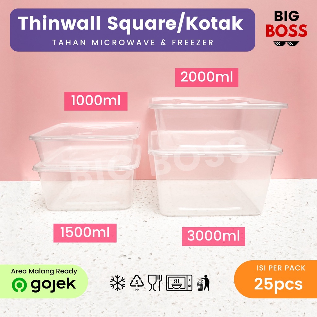 Jual [isi 25 Pcs] Thinwall Victory Square 1000ml 1500ml 2000ml 3000ml