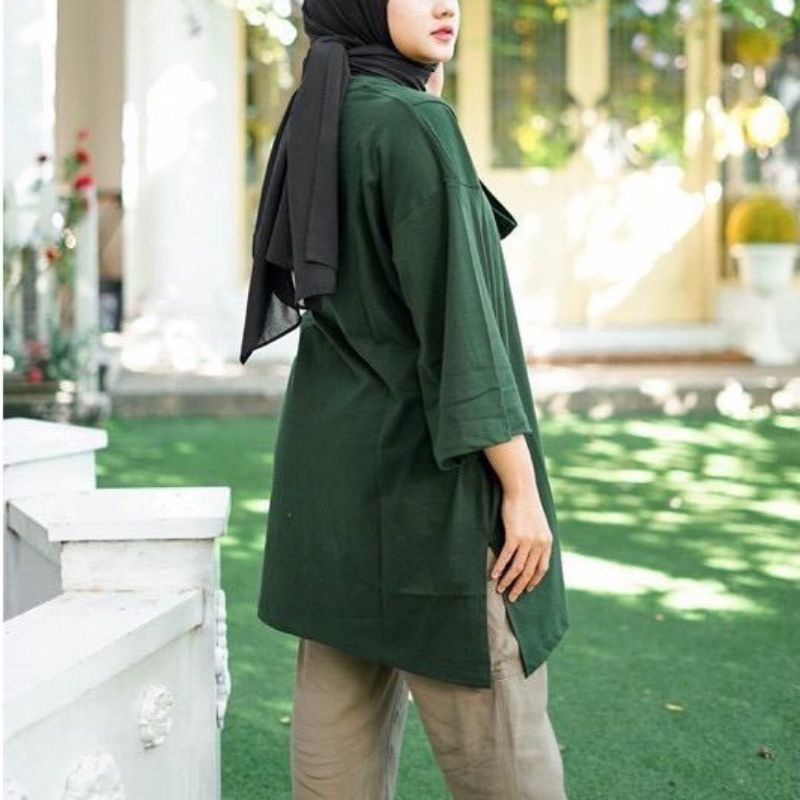 Jual Baju Kaos Polos Tunic Oversize Hijab Kekinian Wanita Lengan 3/4 Bahan Cotton Combed Premium ...