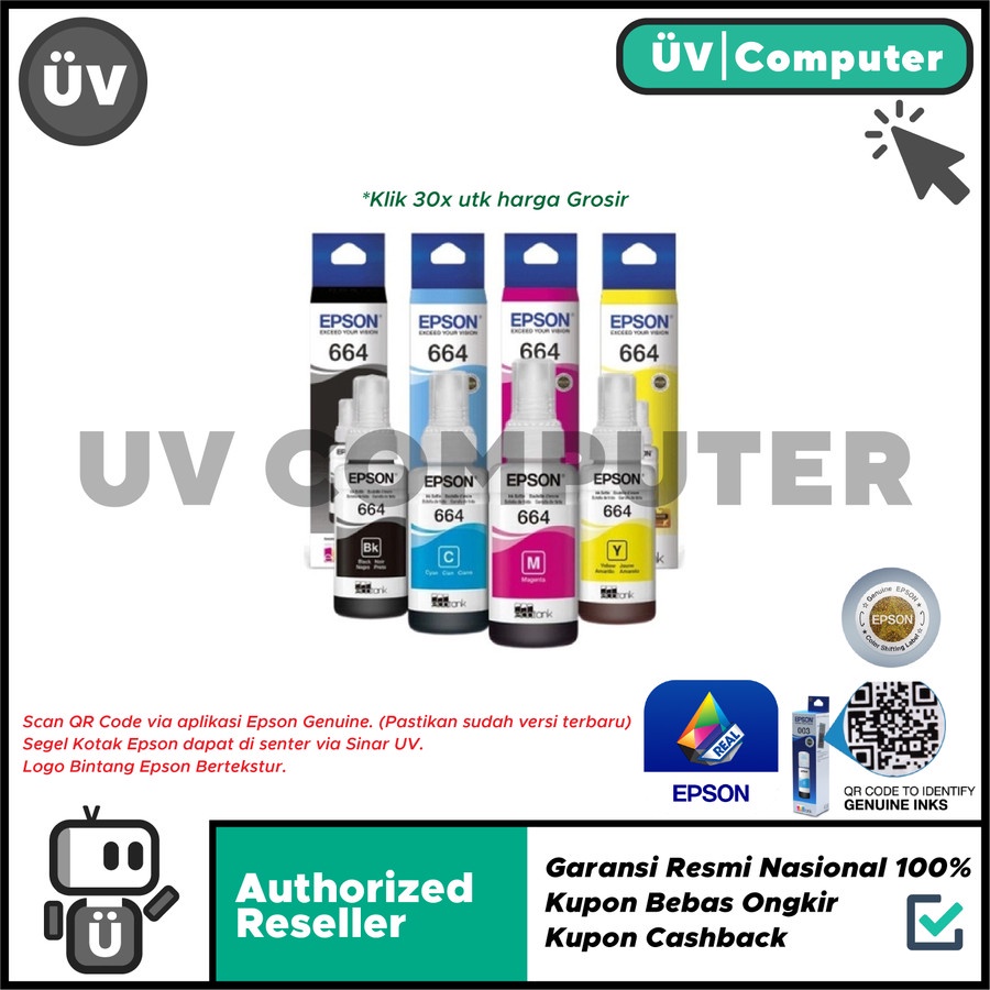 Jual Tinta Botol Ink Tank Printer Epson T-664 T664 664 untuk L120 L210 ...