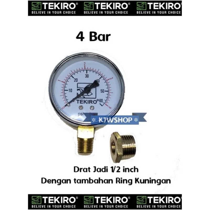 Jual K Manometer 4 Bar TEKIRO Drat 1/2 Kuningan Pressure Gauge 4Bar ...