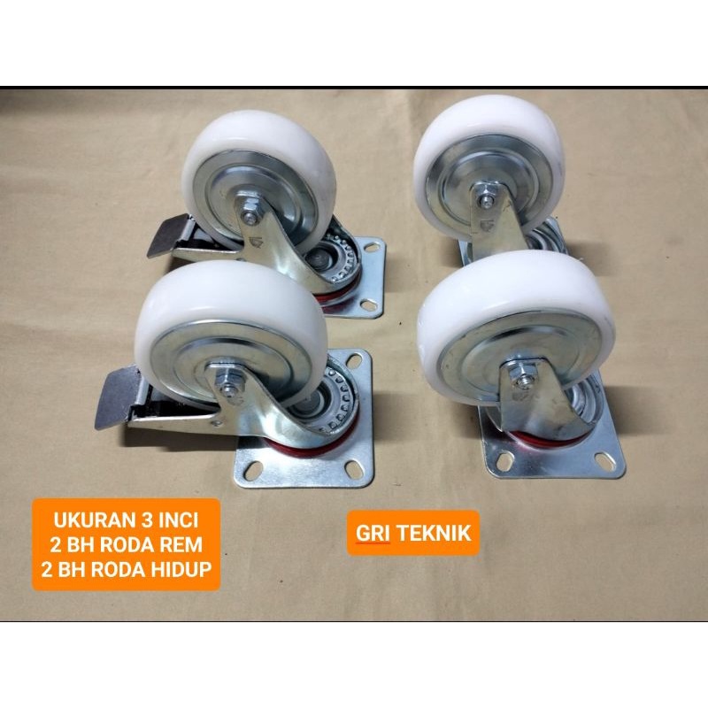 Jual PER SET 4 PCS !!! 3" REM-HH / RODA GEPENG NYLON WARNA PUTIH REM ...