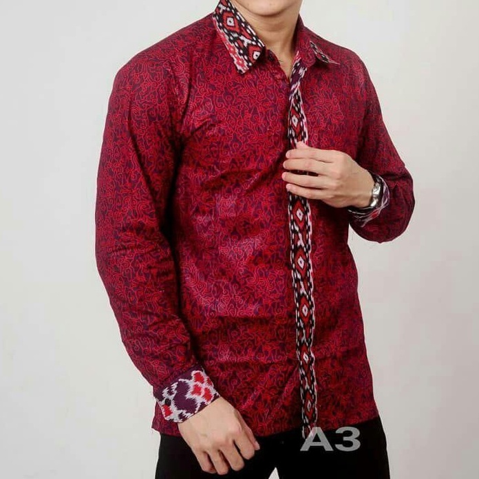 Jual KEMEJA BATIK LENGAN PANJANG MOTIF MEGA MENDUNG MERAH M L XL XXL ...