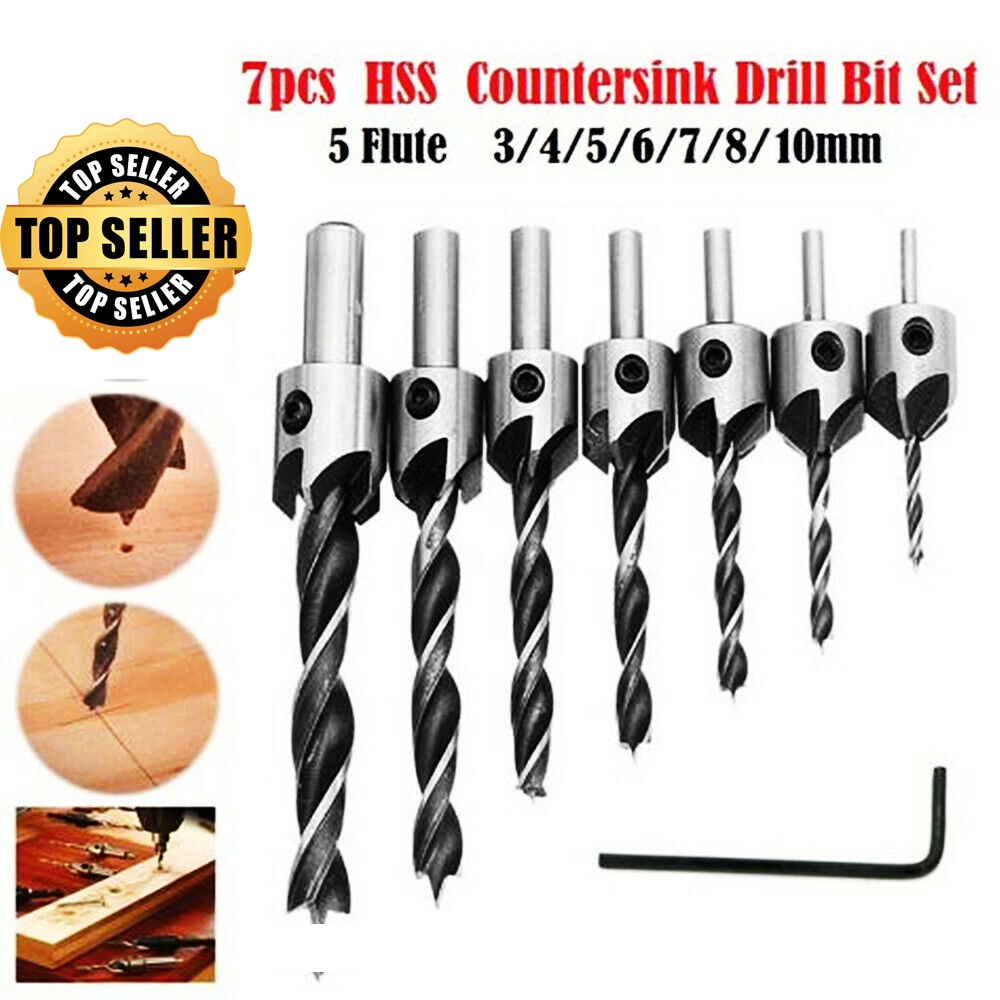 Jual Mata Bor Drill Bit Countersink HSS 3-10mm 7 PCS Set Komplit ...
