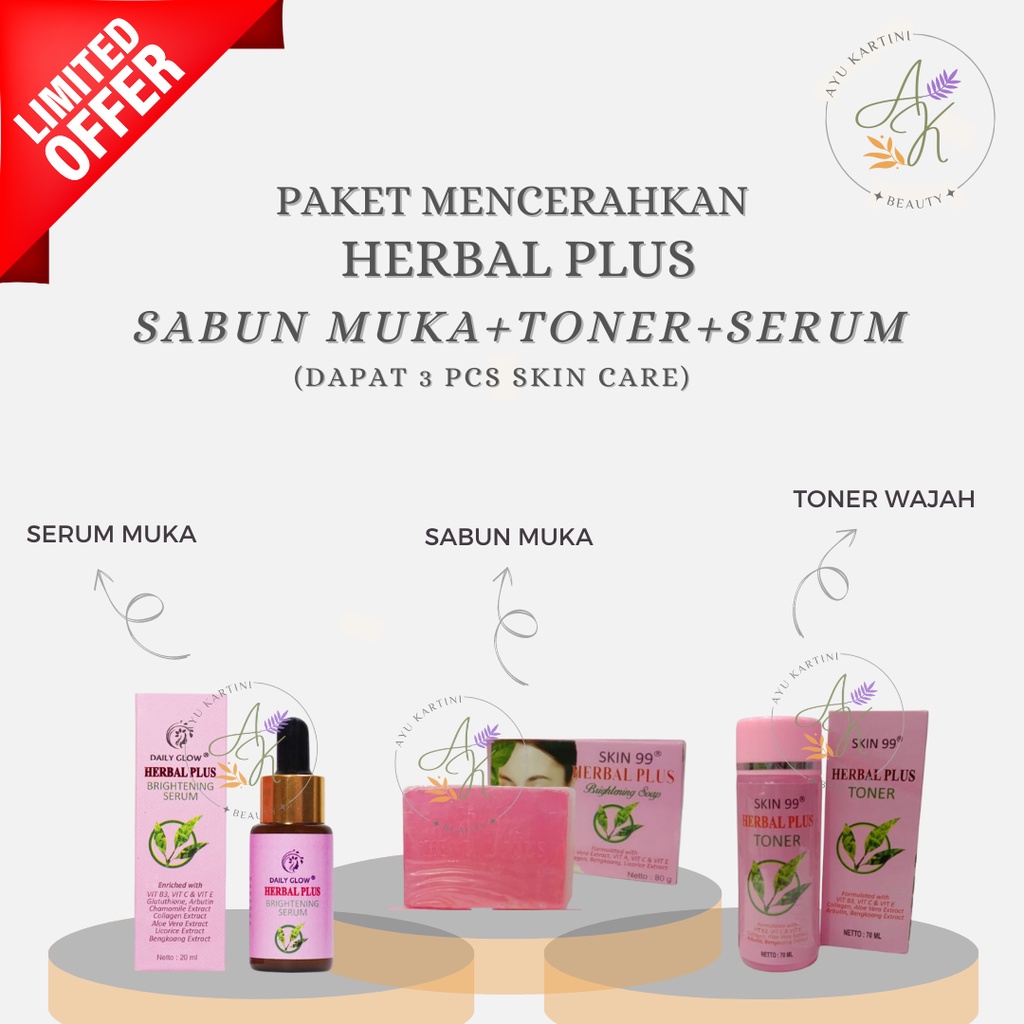 Jual PAKET PERAWATAN WAJAH HERBAL PLUS : Sabun+Toner+Serum untuk ...