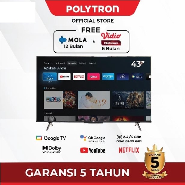 Jual Polytron LED Smart Android TV 43" UHD 4K Google TV Dolby PLD ...