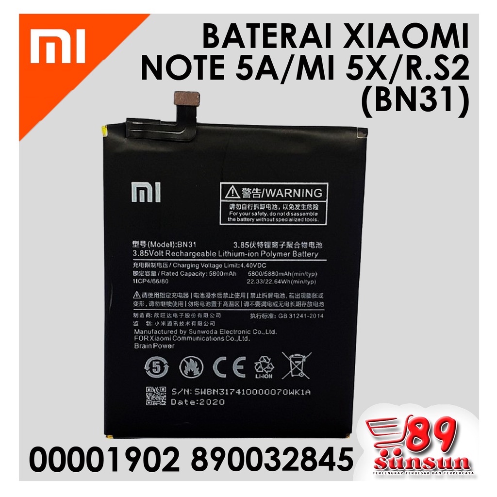 Jual BATERAI XIA0MI BN31 (NOTE 5A / MI 5X / REDMI S2) ORI | Shopee ...