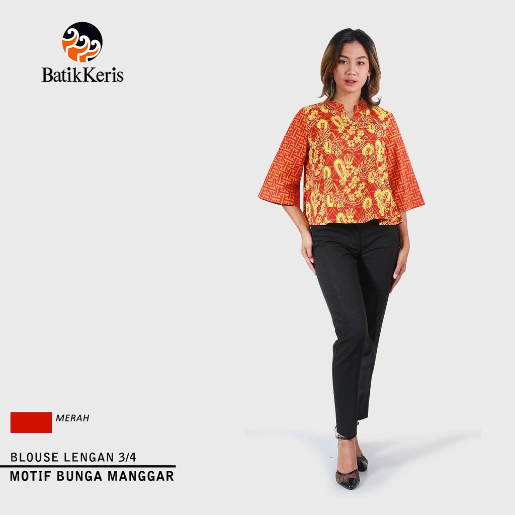 Jual Batik Keris Blouse Lengan 3/4 Bunga Manggar | Shopee Indonesia