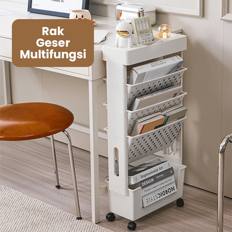 Jual Muzy Rak Penyimpanan Buku/ Koran / Majalah Rak Buku Roda Rak Dapur ...
