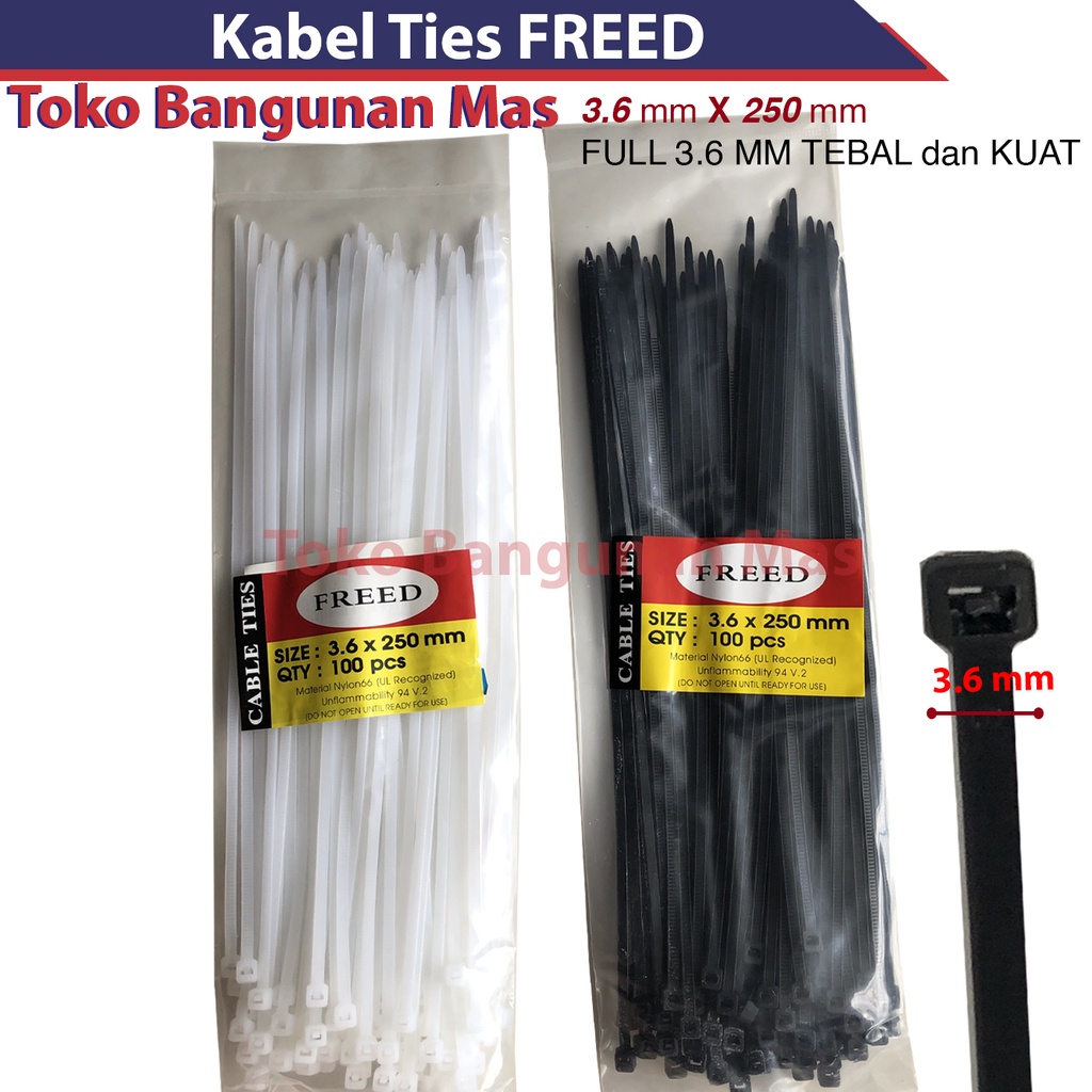 Jual Kabel Ties Freed 3.6 x 250 mm Cable Tie Hitam Putih Kabel Tis ...