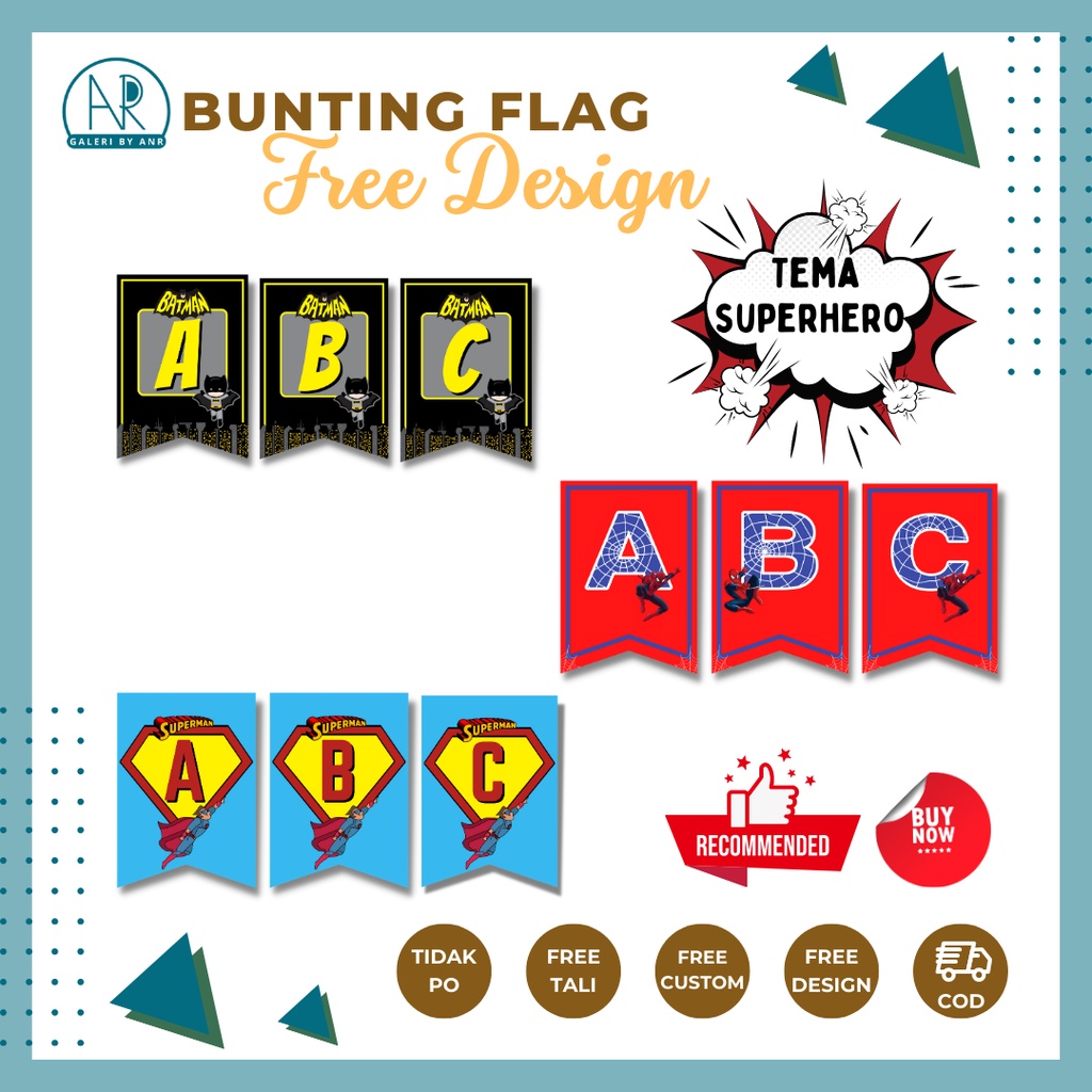 Jual Bunting Flag Custom | Bendera Happy Birthday tema superhero ...