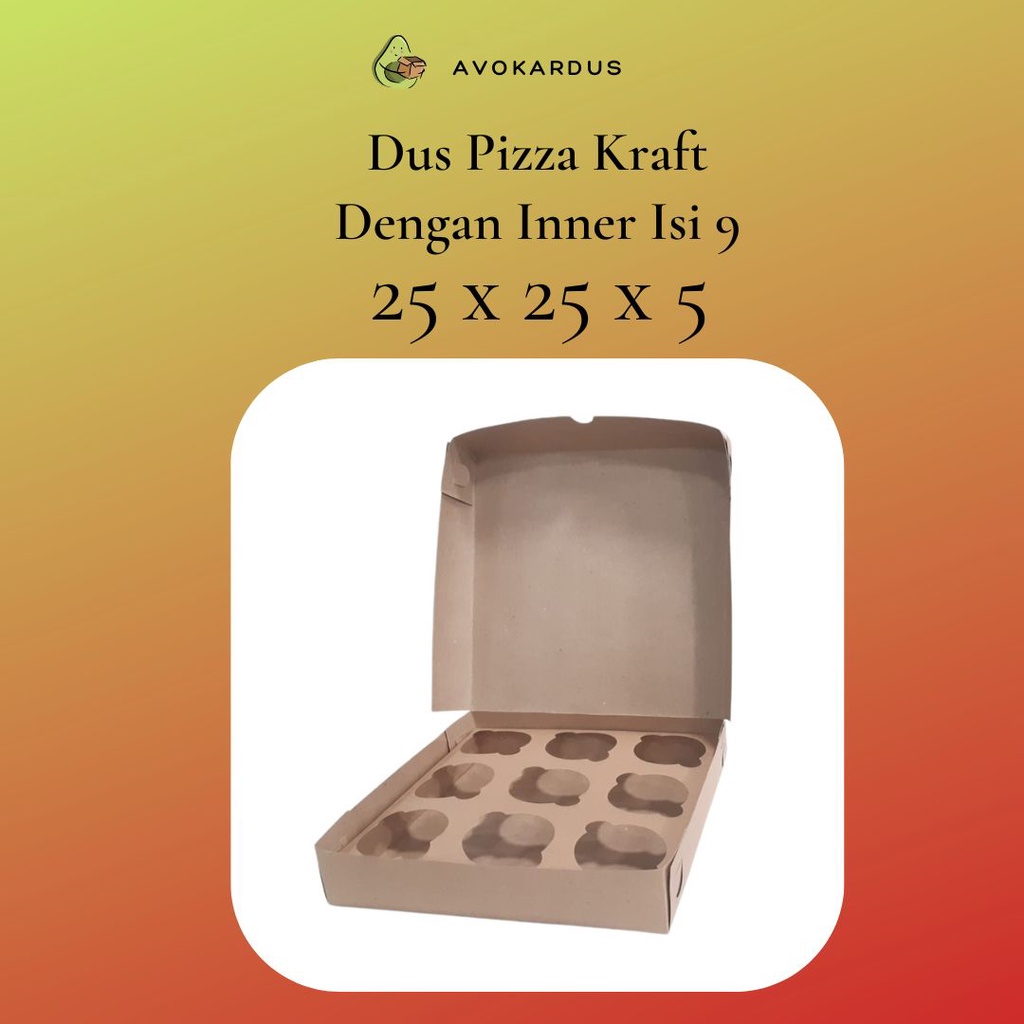 Jual Box Kardus Pizza Kraft 25x25x5 + Inner Isi 9 Dus Brownies & Kue ...