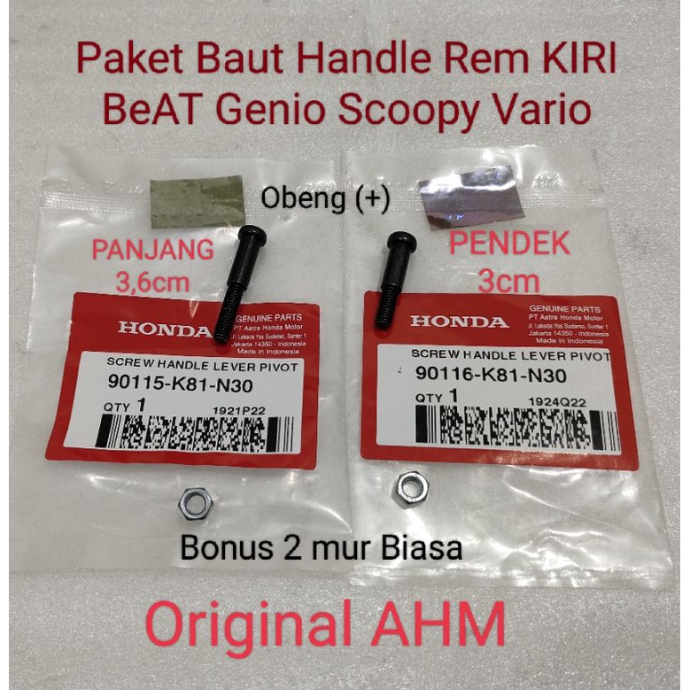 Jual Paket Baut Handle Rem KIRI BeAT Genio Scoopy Vario Ori AHM Panjang Pendek | Shopee Indonesia
