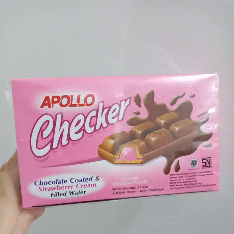 Jual Apollo Checker Wafer Strawberry Bar Isi 24 | Shopee Indonesia