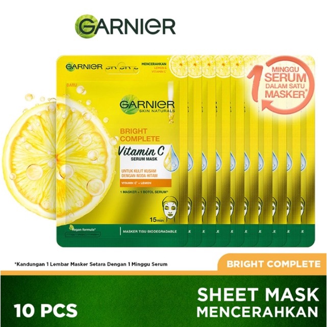Jual MASKER WAJAH GARNIER SERUM MASK BRIGHT COMPLETED isi 10 pcs exp ...