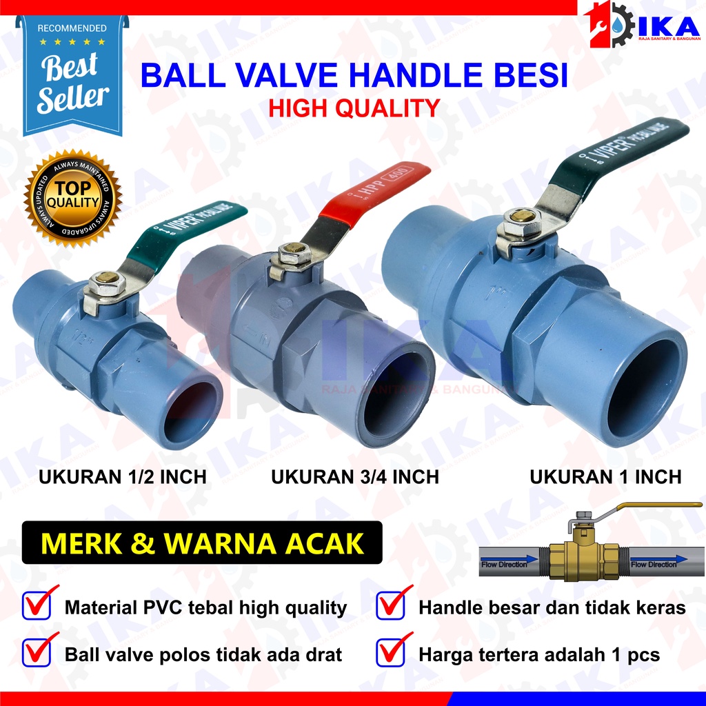 Jual Ball Valve PVC GAGANG BESI 1/2 Inci 3/4 " 1 " / Stop Kran Pipa Ballvalve PVC 1/2” / Stop ...