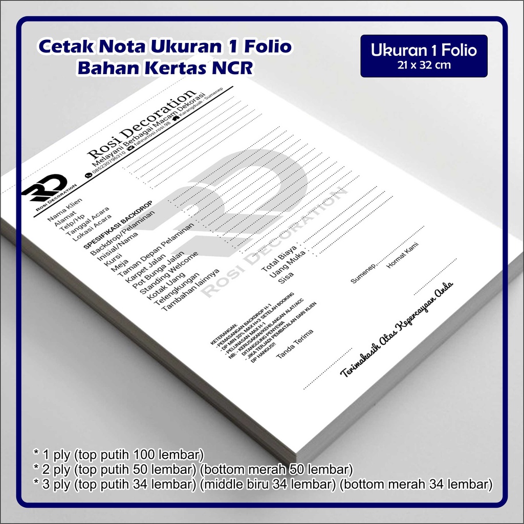Jual Nota Ukuran 1 Folio Nota Toko Rangkap Nota Kontan Desain Custom ...