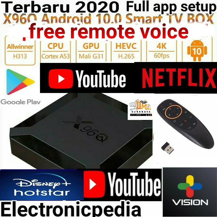 Jual STB X96Q 1 paket remote voice tv box terbaru os android 10 full ...