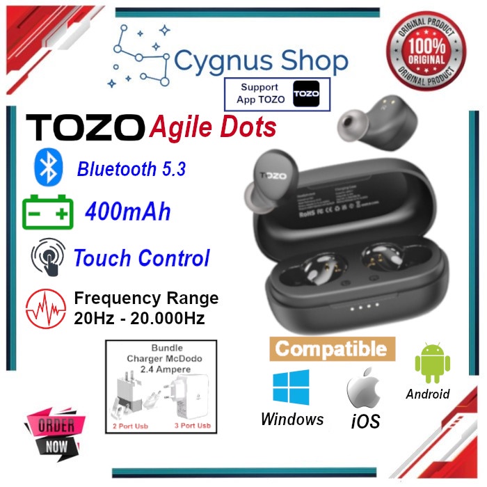 Jual TOZO Agile Dots TWS Wireless Earbuds Stereo Headset Bluetooth Earphone | Shopee Indonesia
