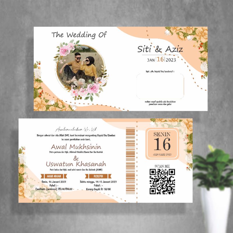 Jual UNDANGAN PERNIKAHAN 1 LEMBAR FREE PLASTIK, BARCODE, DENAH DAN FOTO ...
