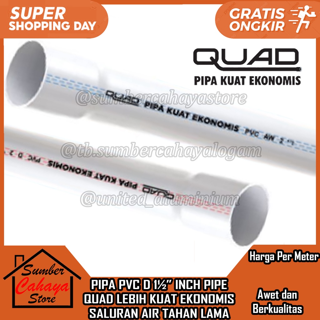 Jual QUAD PIPA PVC D PARALON PRALON 1½” 1 1/2" IN INCI INCHI INCH PIPE ...