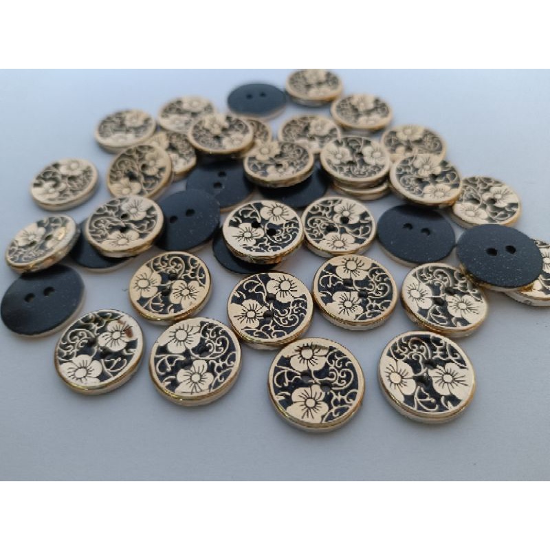 Jual KC kancing baju wanita motif corak bunga gold ukuran 1.8 cm 144 ...