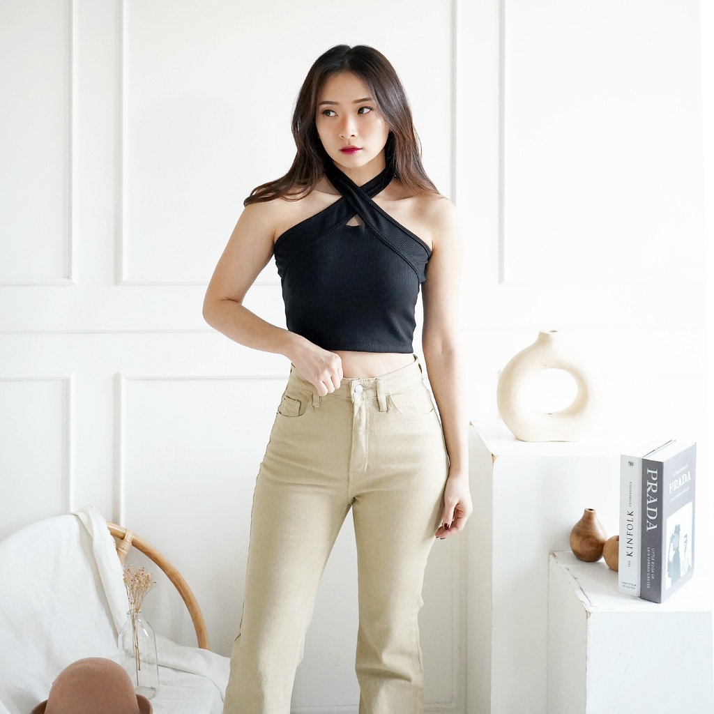 Jual Halter Tanktop Wanita Polos Top Knit Tank Top 158 | Shopee Indonesia