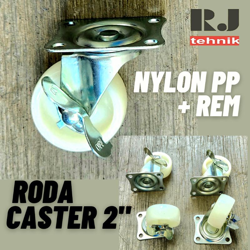 Jual Roda Caster Kastor Nylon Plastik 2" inch Hidup Rem Brake Troli Meja Kursi Etalase Set 4pcs ...