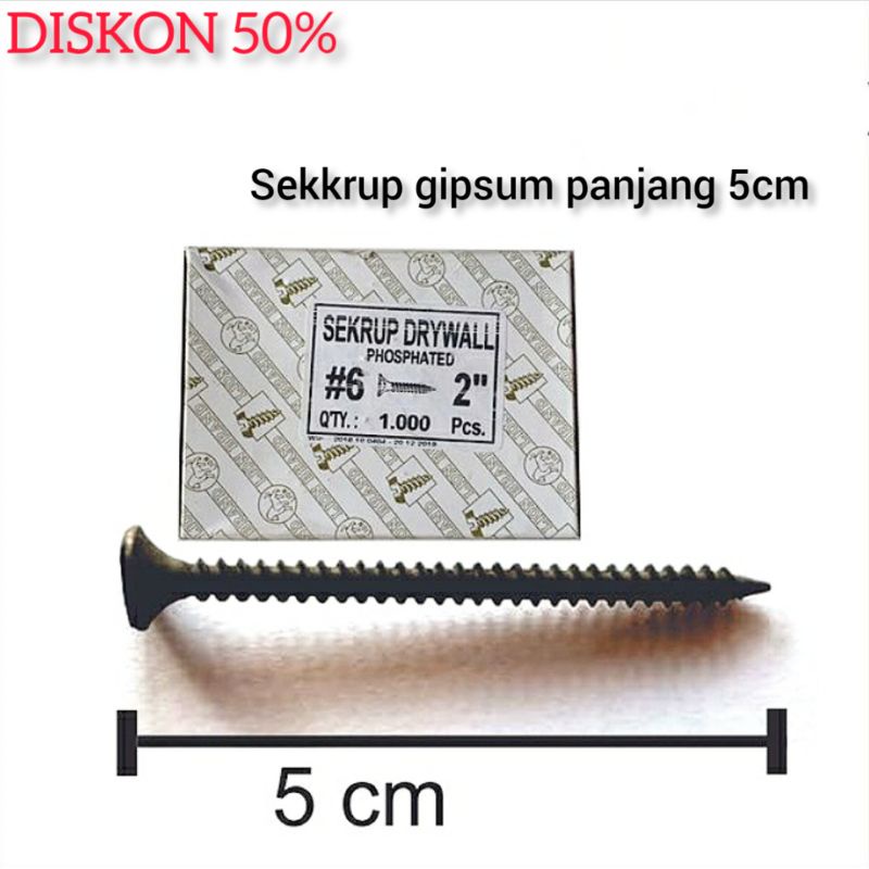 Jual 100pcs skrup gypsum PANJANG 5cm sekrup gipsum 6x2" sekrup hitam 6 x2" panjang 5 cm isi ...