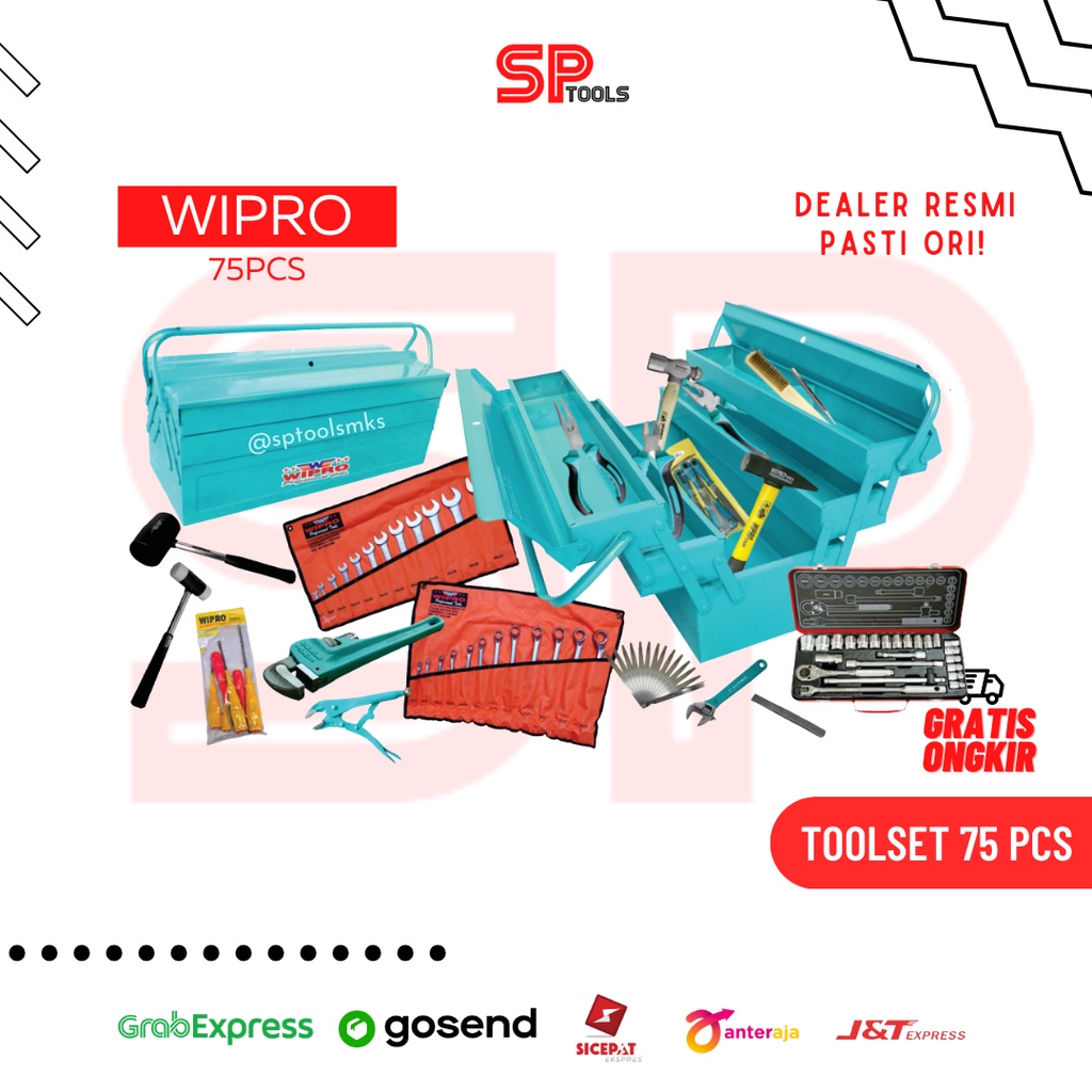 Jual TOOL SET / TOOL BOX / TOOLKIT SET / KOTAK PERKAKAS SET 75PCS WIPRO ...