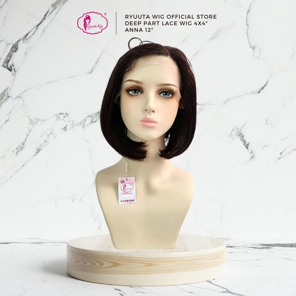 Jual Ryuuta Wig Deep Part Half Lace Wig Bob Pendek Anna Hitam Coklat 12 ...