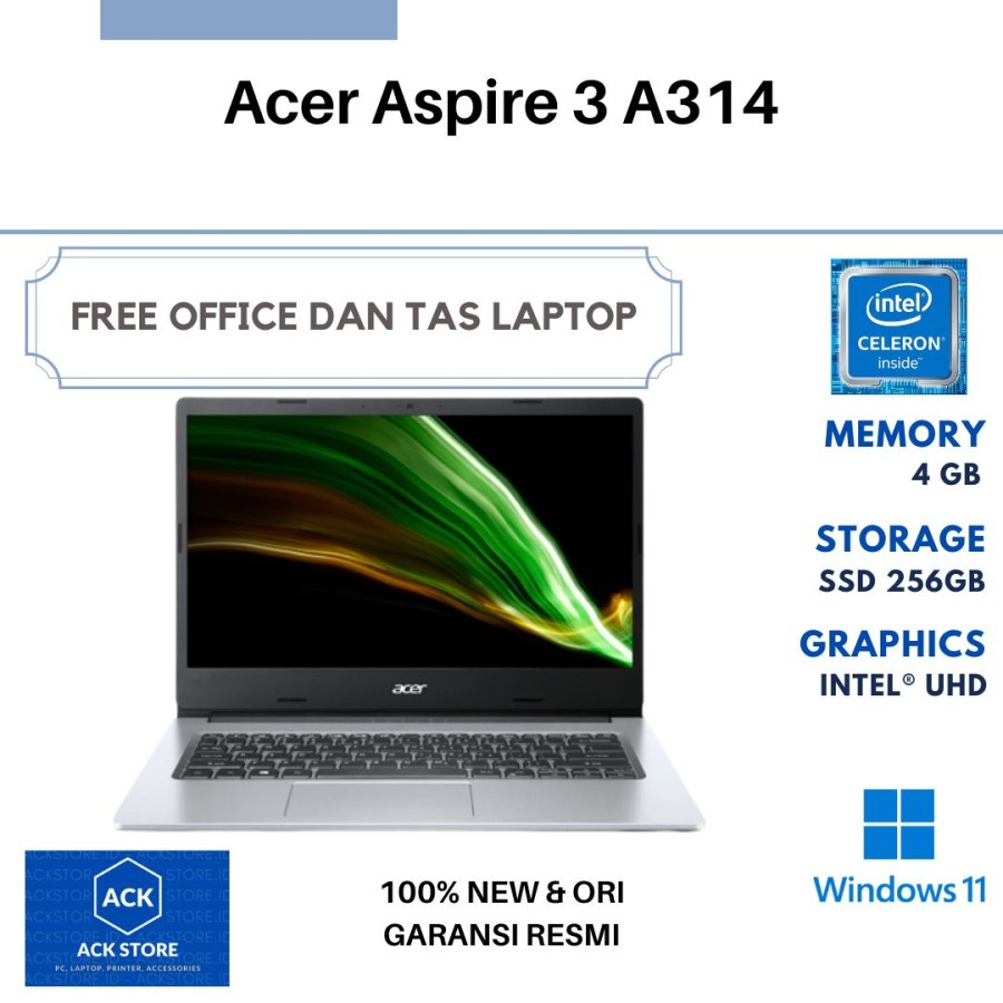 Jual Acer Aspire 3 A314-35-C80W N5100 4GB SSD 256GB 14" HD W11 OHS ...