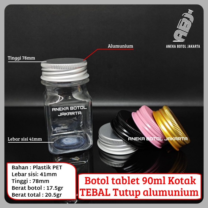 Jual Botol tablet 90 ml kotak tutup alumunium / Botol kapsul 90 ml ...