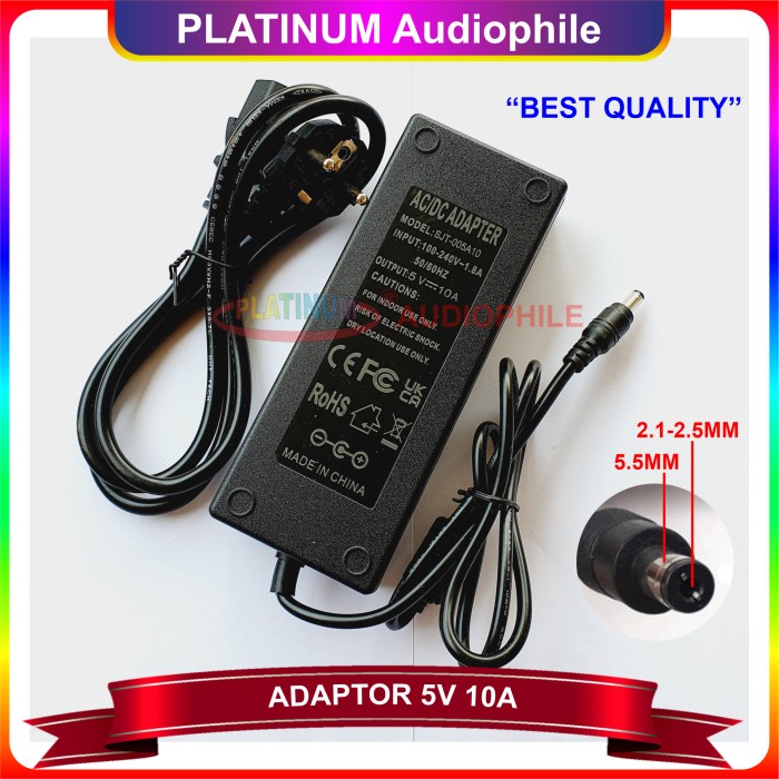 Jual ADAPTOR 5V 10A AC DC Adapter Power Supply Lampu Led Strip CCTV DVR ...