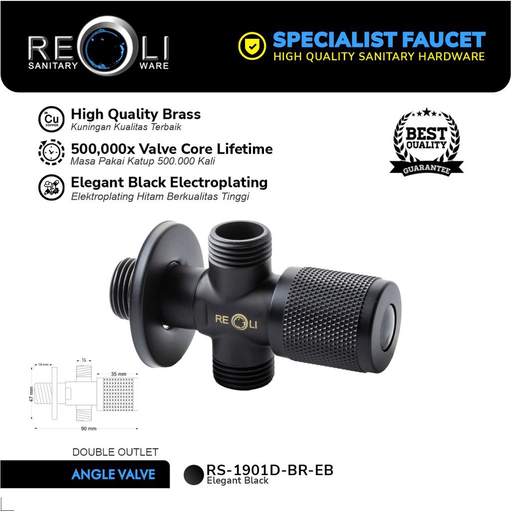 Jual REOLI Keran Stop Cabang T Toilet WC Jet Shower Black Hitam 1901D ...