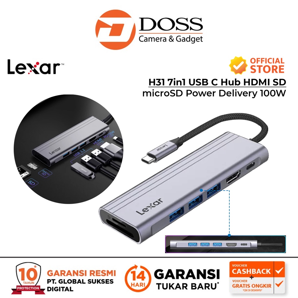 Jual Lexar H31 7in1 USB-C Hub (HDMI/SD/microSD) Power Delivery 100W | Shopee Indonesia
